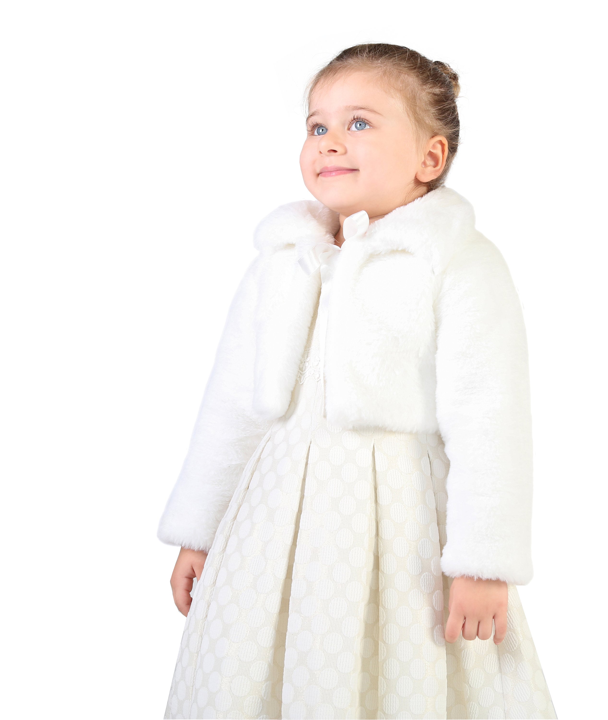 Luxury Faux Fur Coat With Collar for Girls Bolero Jacket Tied Ribbon ...