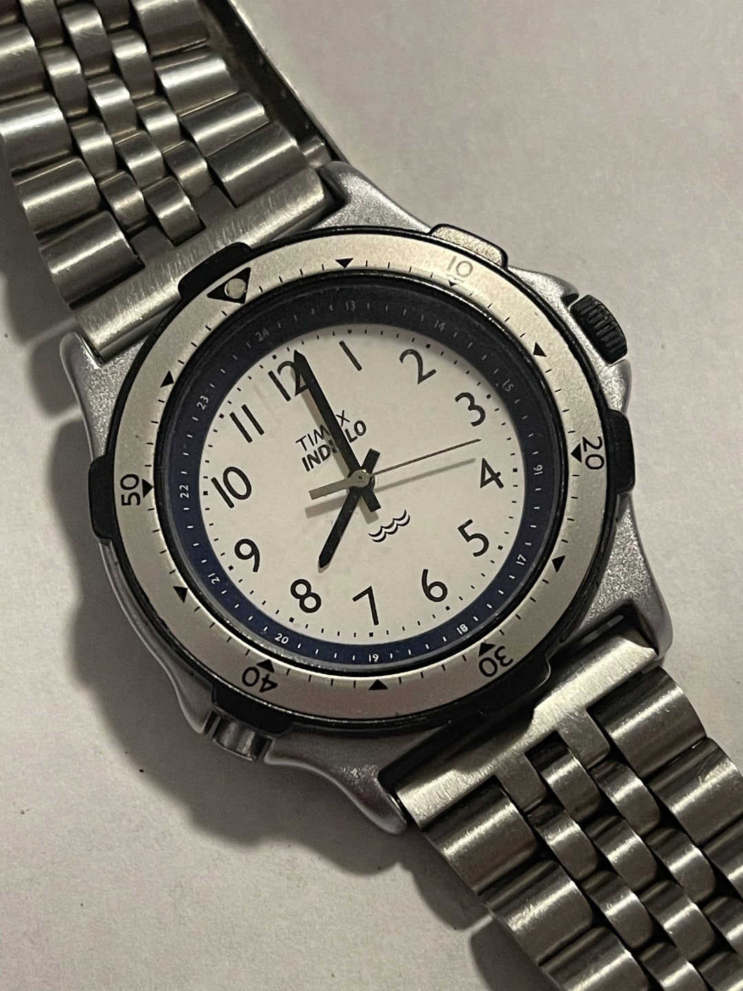 Vintage Timex Unisex Dive Quartz Watch Indiglo White Dial Rotating Bezel Stainless Steel - Etsy