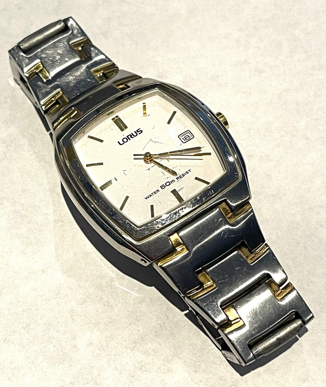 Lorus Mens Tank Style Quartz Watch With Date and Stainless Steel ...