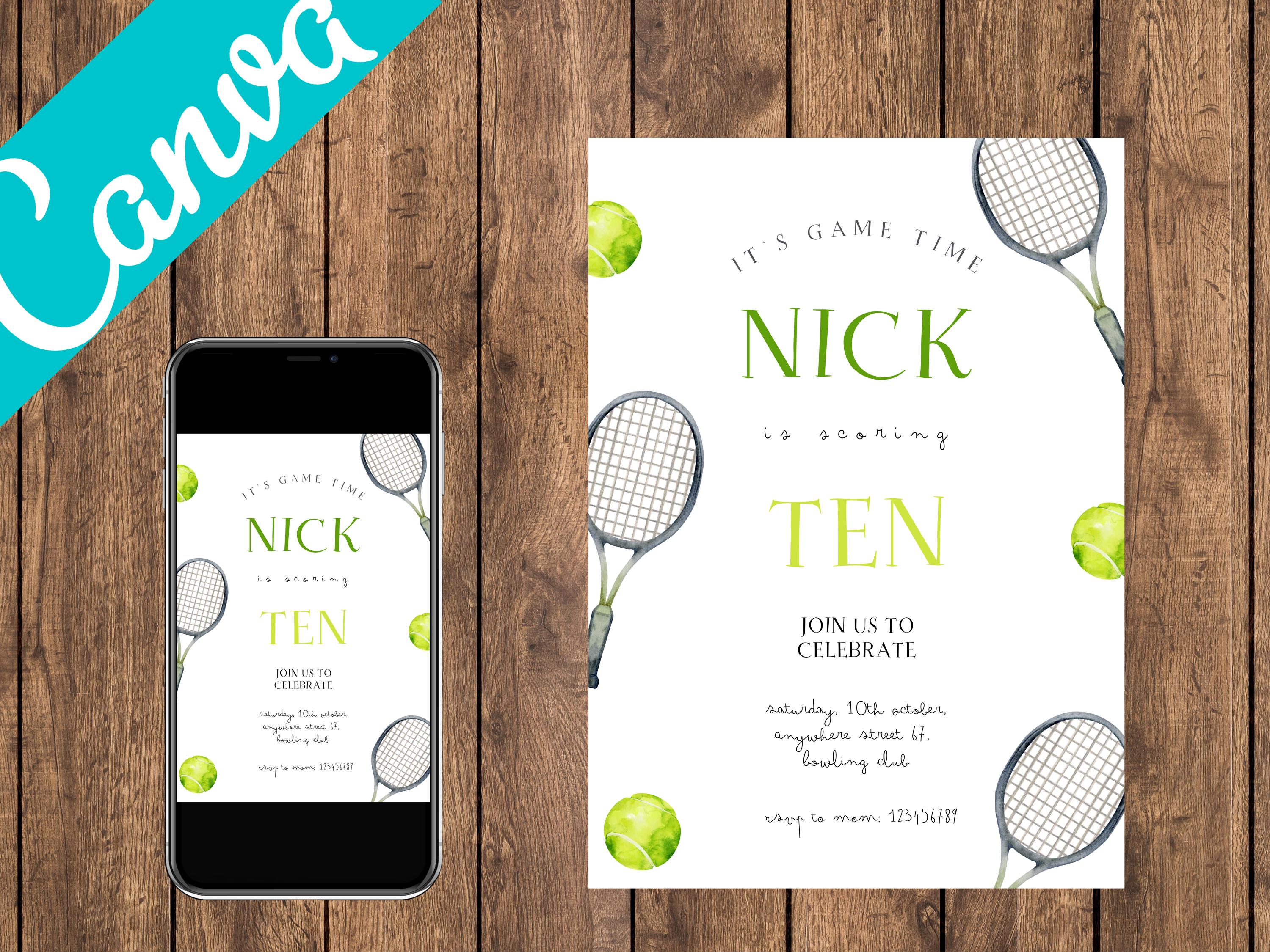 Tennis Invitation Editable Template, Tennis Birthday Party Invite ...