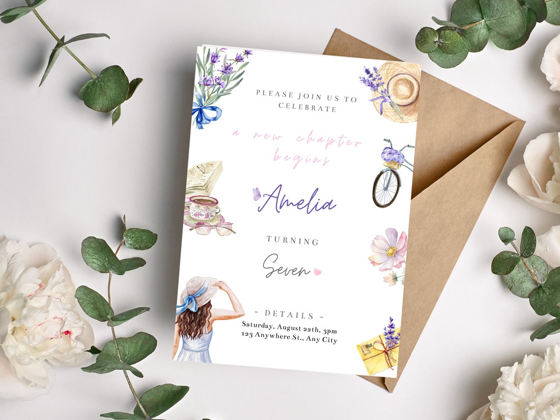 Lavender Birthday Invitation EDITABLE, Purple Floral Birthday ...