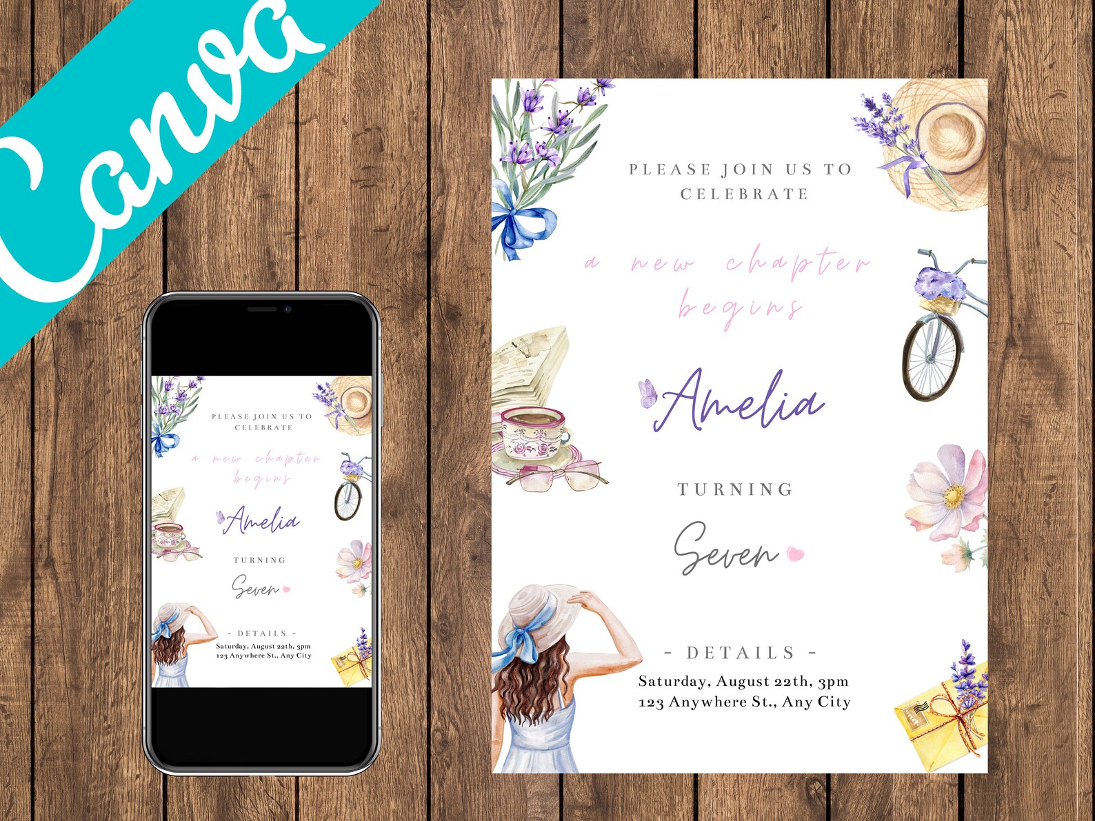 Lavender Birthday Invitation EDITABLE, Purple Floral Birthday ...