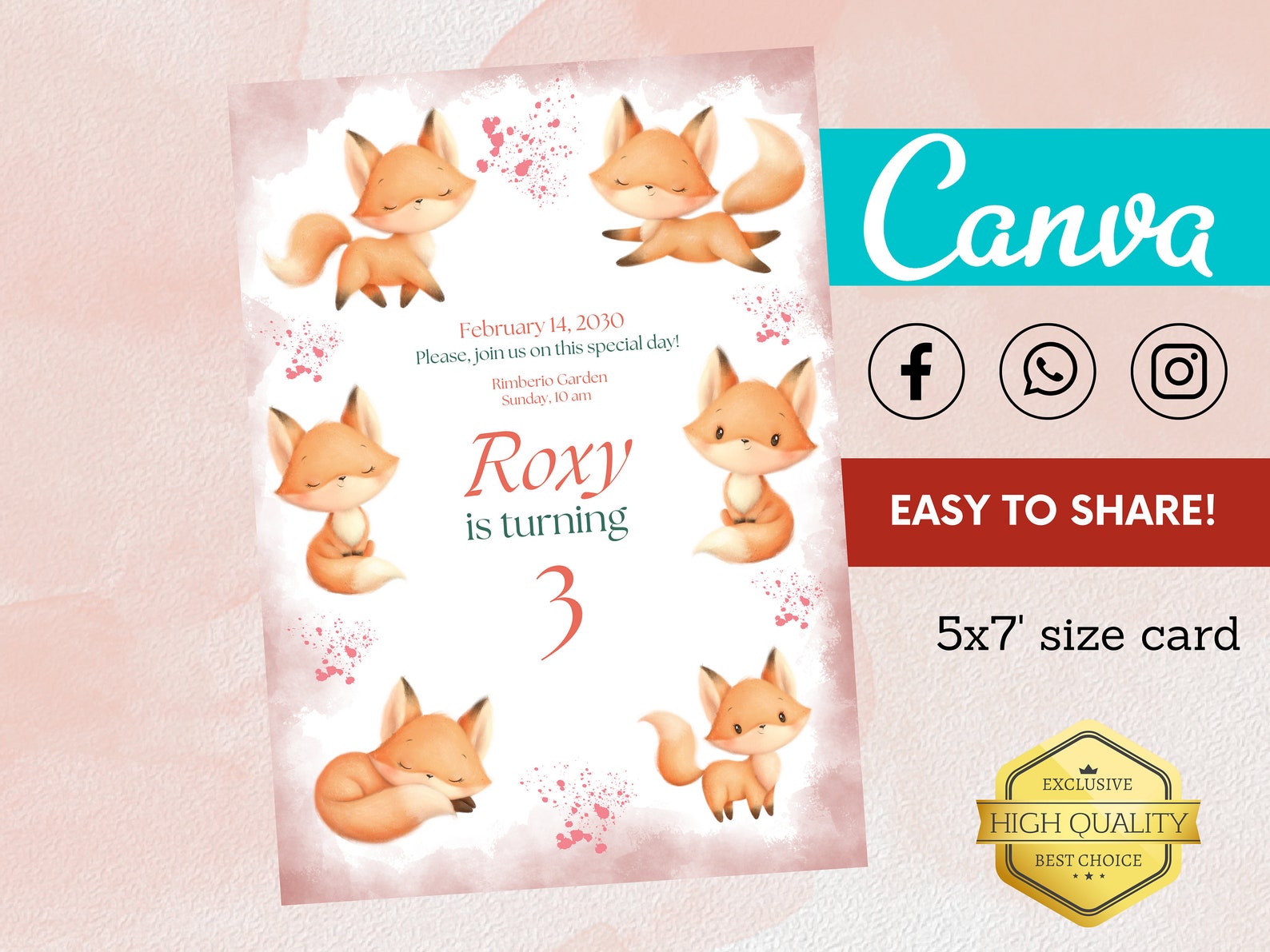 Fox Birthday Invitation / Fox Birthday Invitation / Fox Canva Template ...