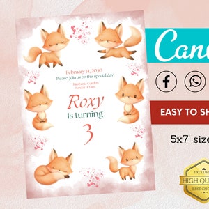 Fox Birthday Invitation / Fox Birthday Invitation / Fox Canva Template ...