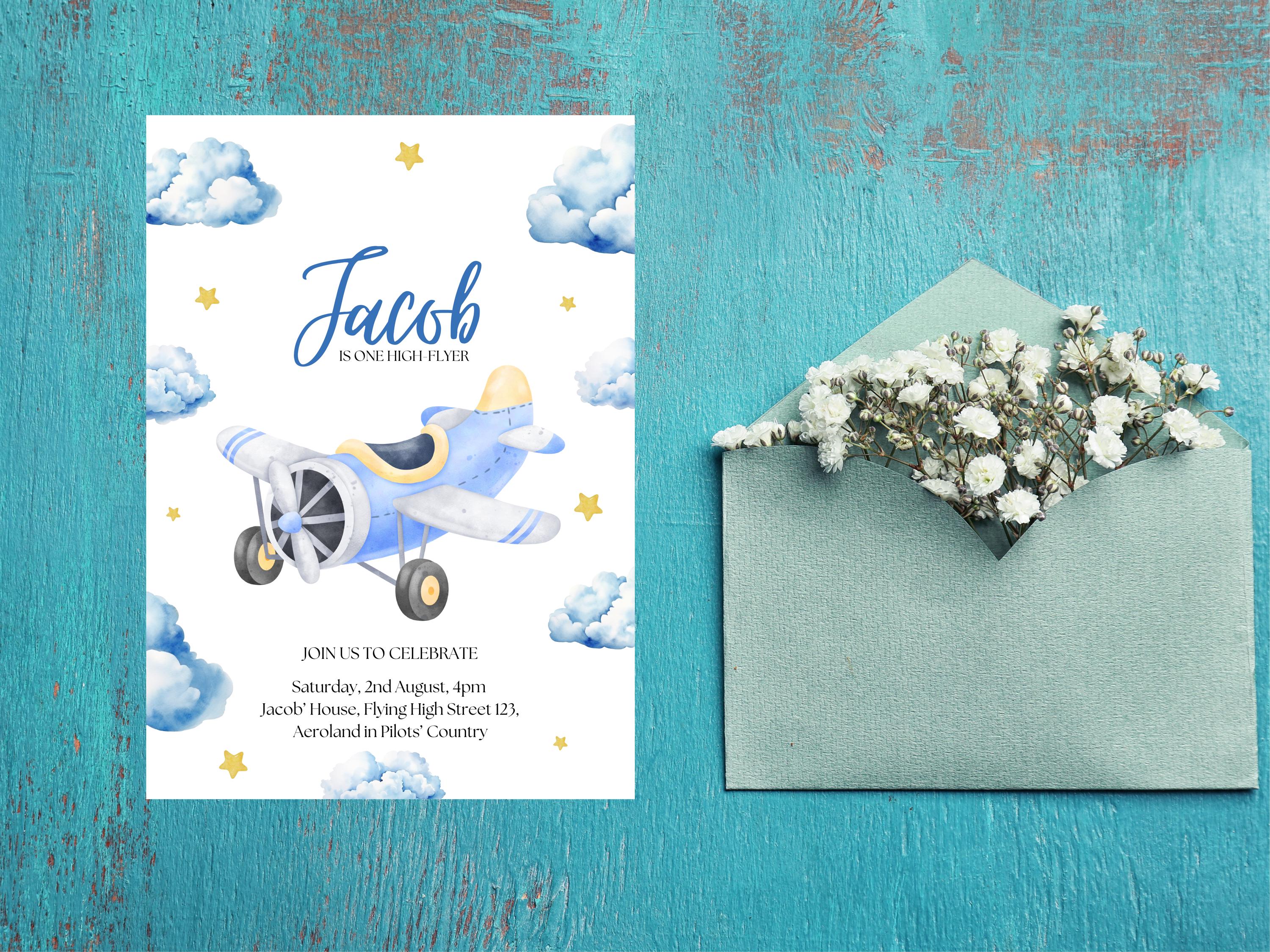 Airplane First Birthday Invitation Editable Template, Airplane Invite ...