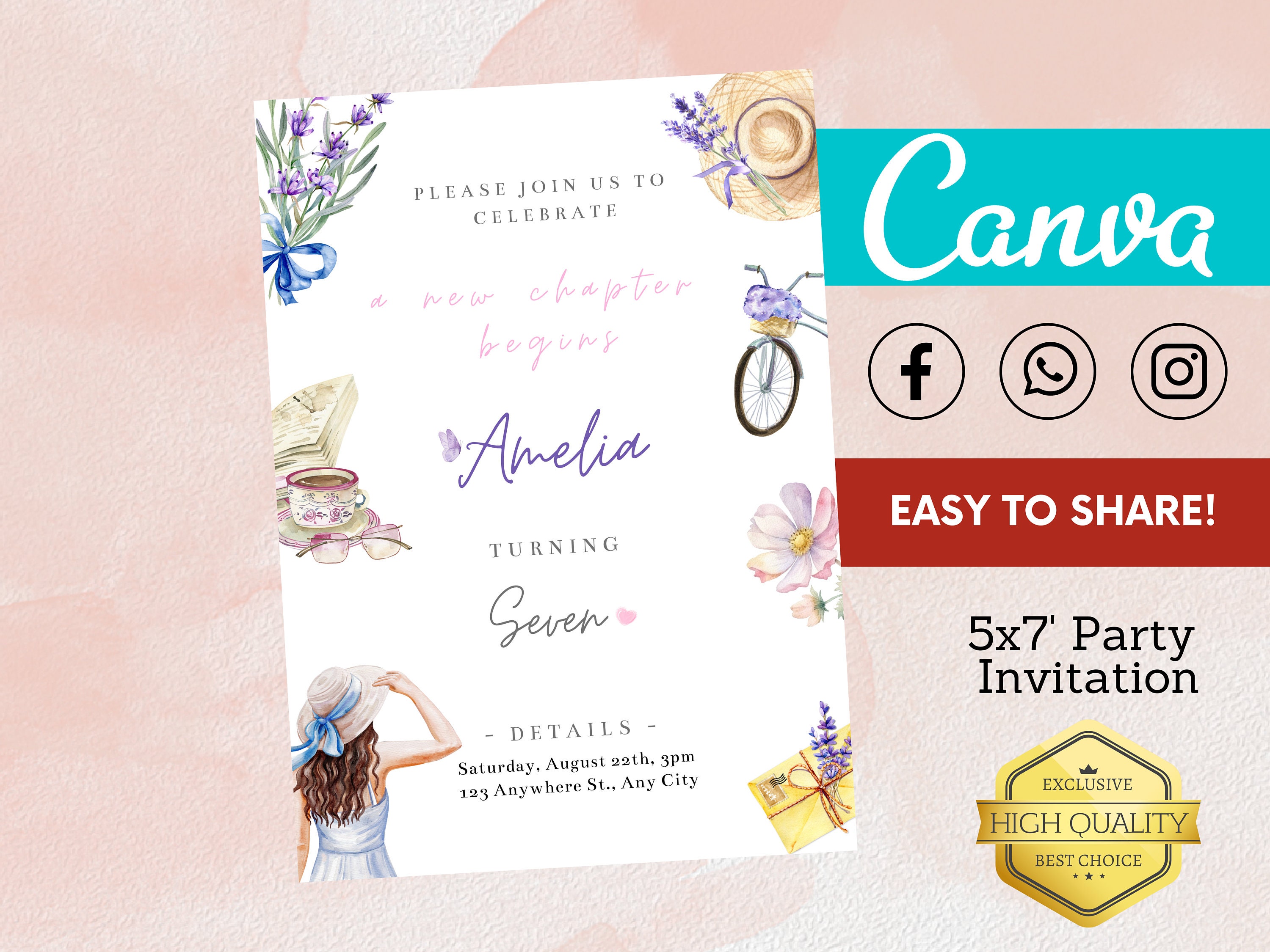 Lavender Birthday Invitation EDITABLE, Purple Floral Birthday ...