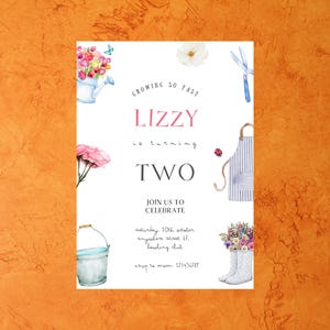 Gardening Birthday Invitation, Planting Party Invitation, Growing up so ...