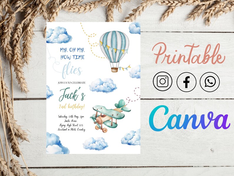 Airplane First Birthday Invitation Editable, Airplane Party, Plane ...