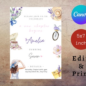 Lavender Birthday Invitation EDITABLE, Purple Floral Birthday ...