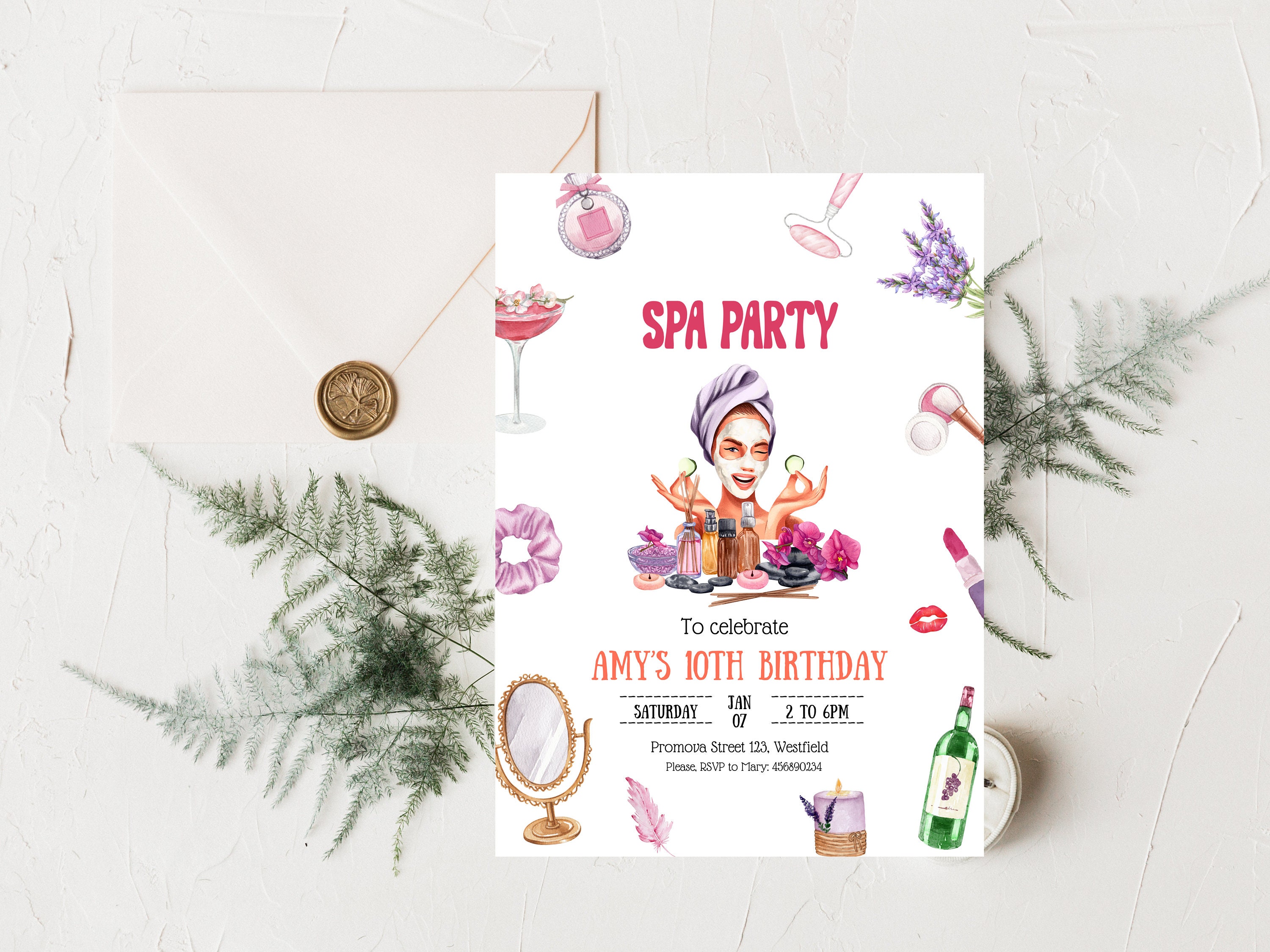 Spa Birthday Invitation, Glam Party Invite Girls, Teen Girls, Manicure ...