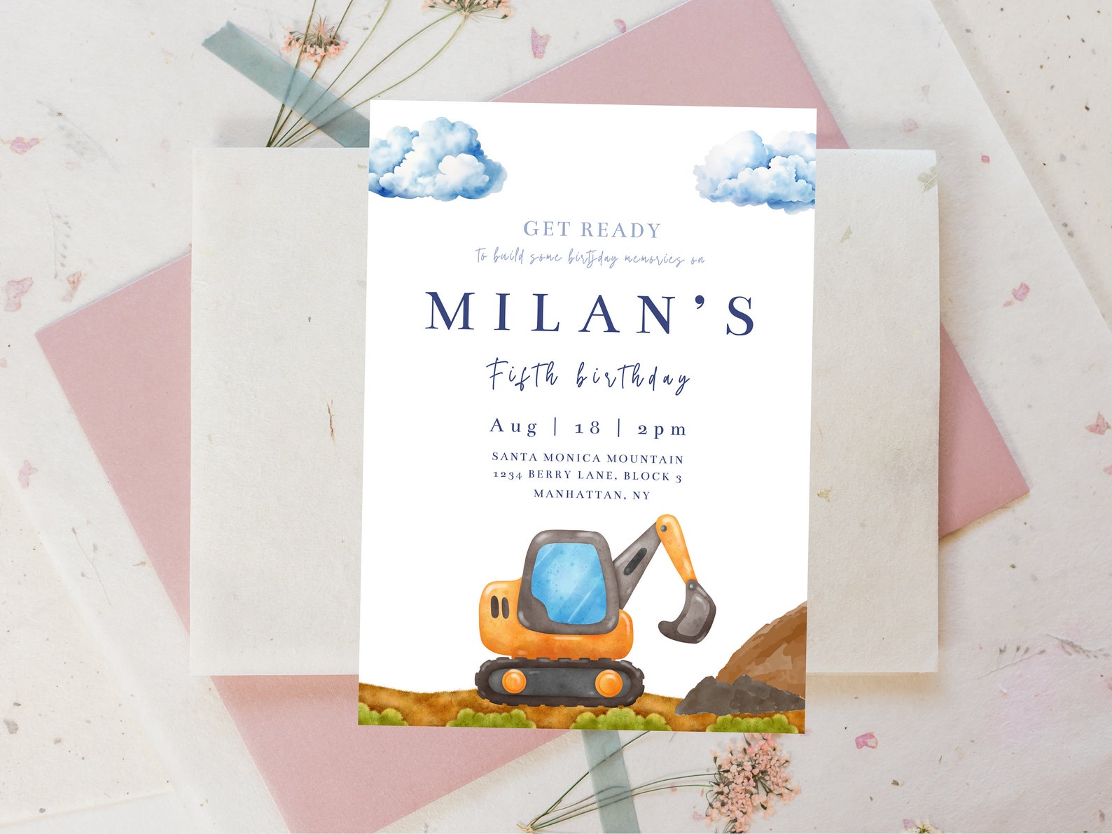 Construction Birthday Invitation, Dump Truck Party, Digger Invitation ...