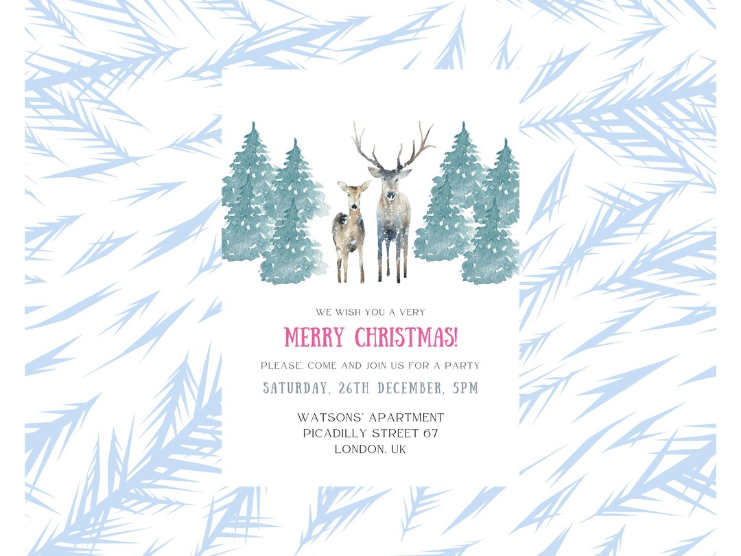 Reindeer Invitation EDITABLE, Christmas Birthday Party, Watercolor ...