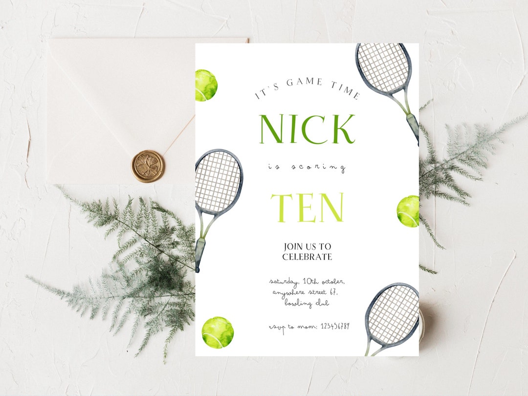 Tennis Invitation Editable Template, Tennis Birthday Party Invite ...
