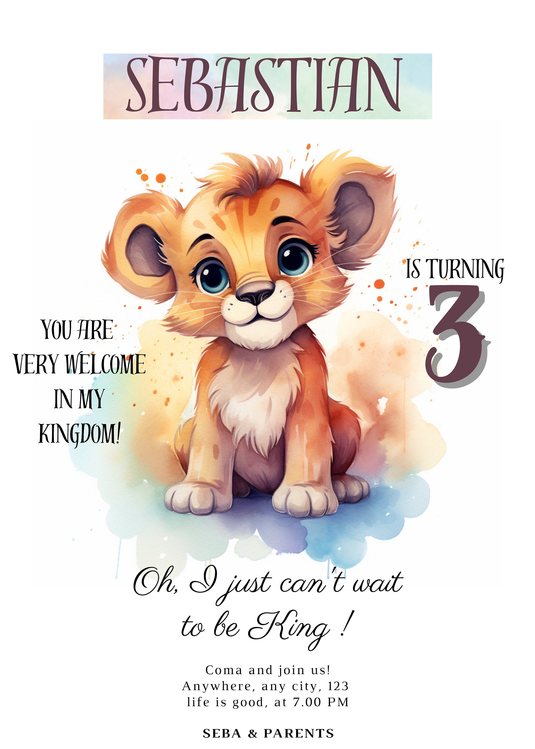 Lion King Birthday Invitation/ Lion King Digital Invitation - Etsy