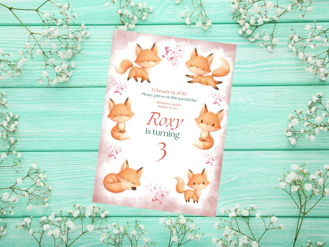 Fox Birthday Invitation / Fox Birthday Invitation / Fox Canva Template ...