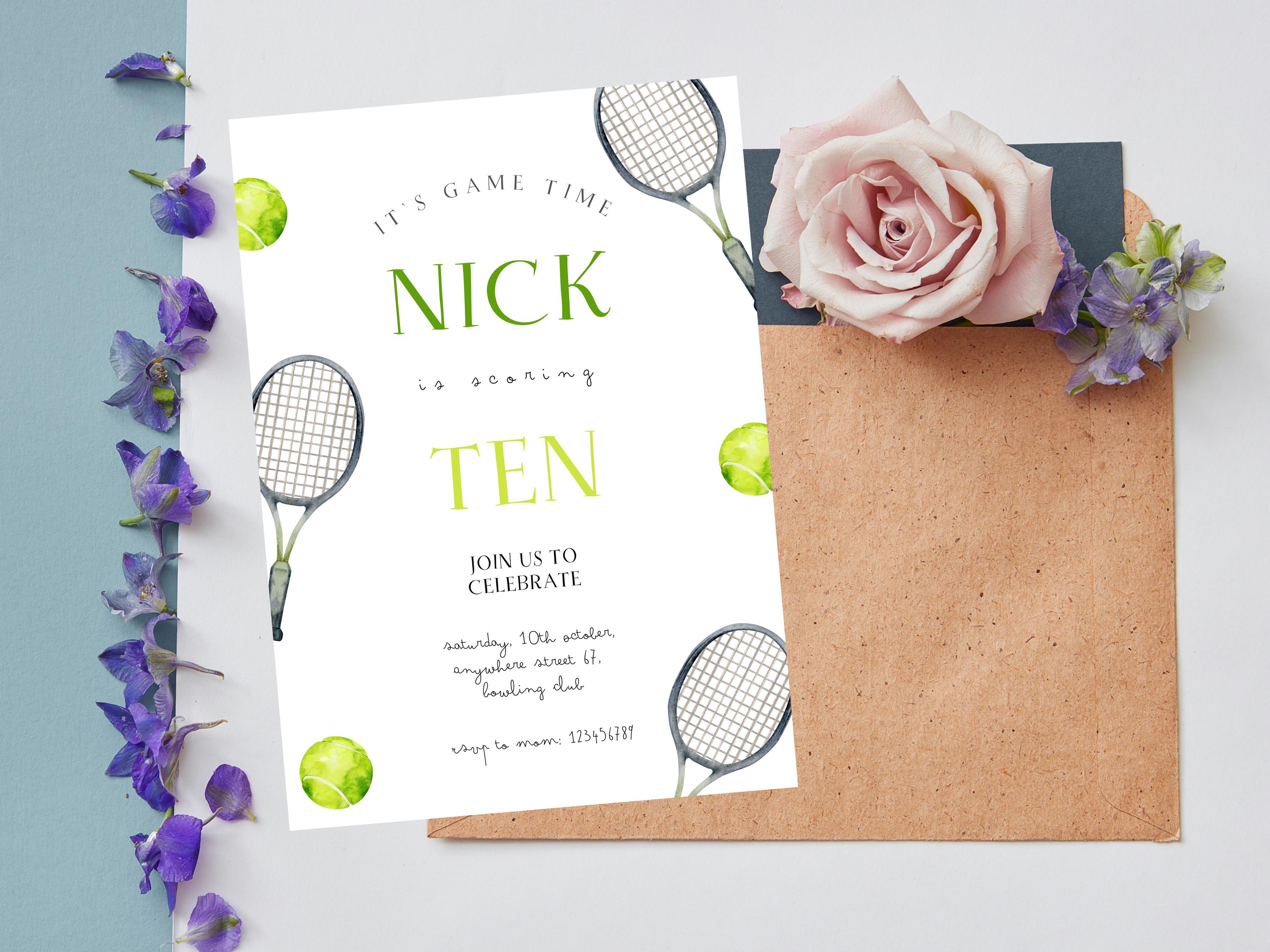 Tennis Invitation Editable Template, Tennis Birthday Party Invite ...