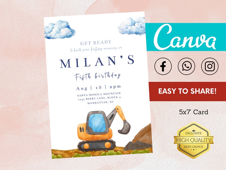 Construction Birthday Invitation, Dump Truck Party, Digger Invitation ...