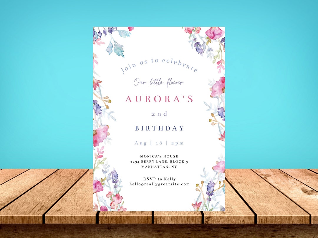 Poppy Invitation Editable Template, Watercolor Flowers Birthday Invite ...