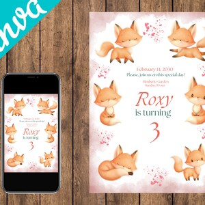 Fox Birthday Invitation / Fox Birthday Invitation / Fox Canva Template ...