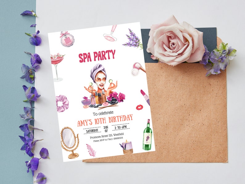 Spa Birthday Invitation, Glam Party Invite Girls, Teen Girls, Manicure ...