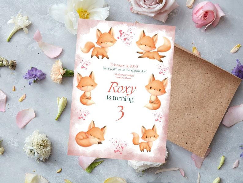 Fox Birthday Invitation / Fox Birthday Invitation / Fox Canva Template ...