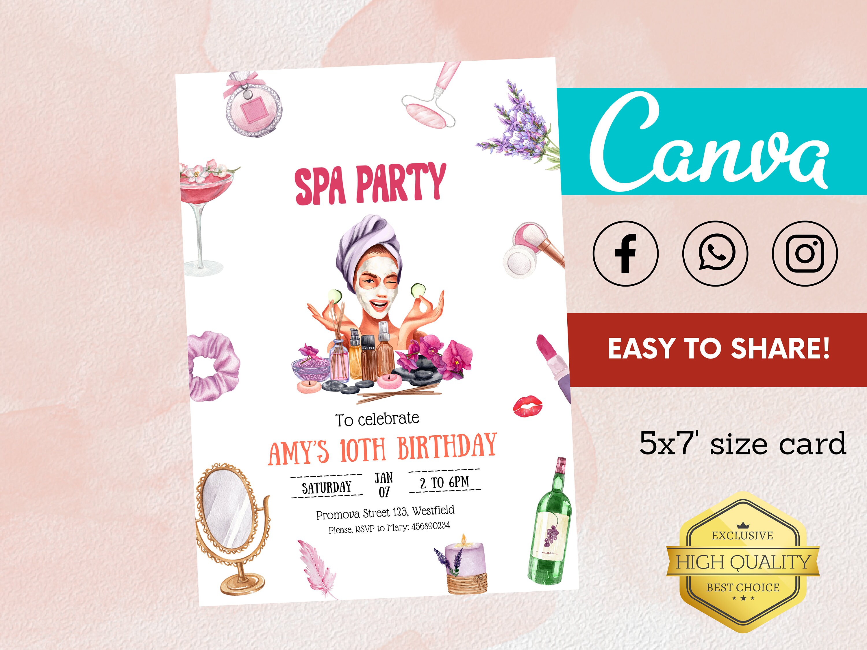 Spa Birthday Invitation, Glam Party Invite Girls, Teen Girls, Manicure ...