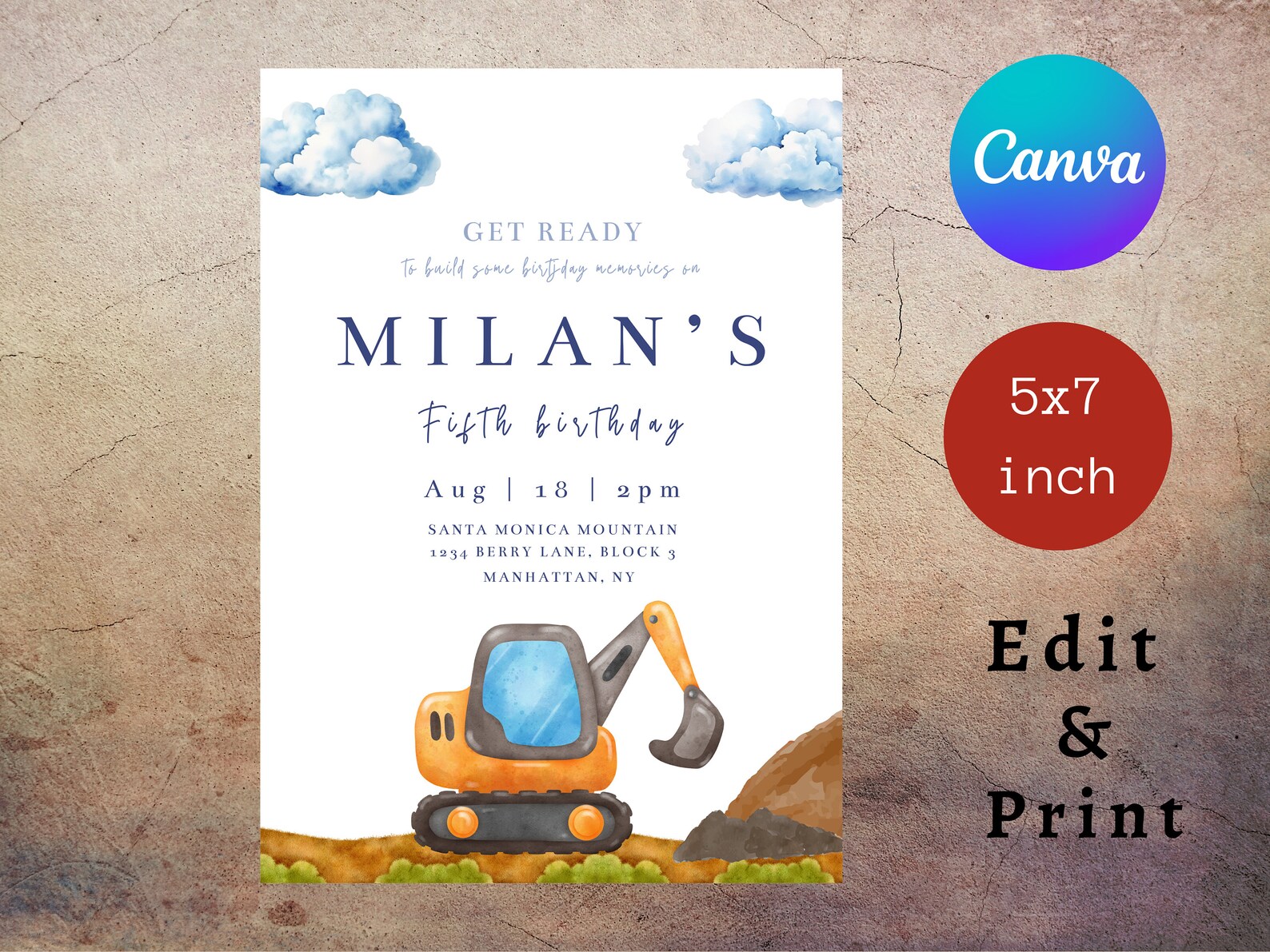 Construction Birthday Invitation, Dump Truck Party, Digger Invitation ...