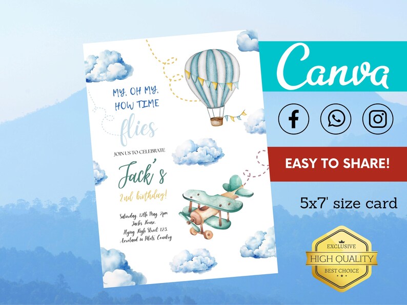 Airplane First Birthday Invitation Editable, Airplane Party, Plane ...