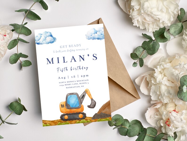 Construction Birthday Invitation, Dump Truck Party, Digger Invitation ...