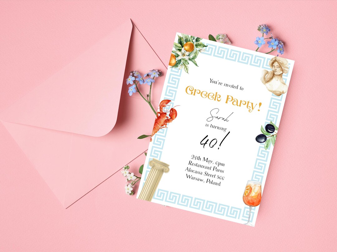 Greek Party Invitation, Mediterranean Birthday Invite, Feta & Fun ...