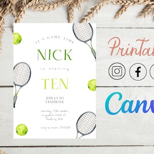 Tennis Invitation Editable Template, Tennis Birthday Party Invite ...