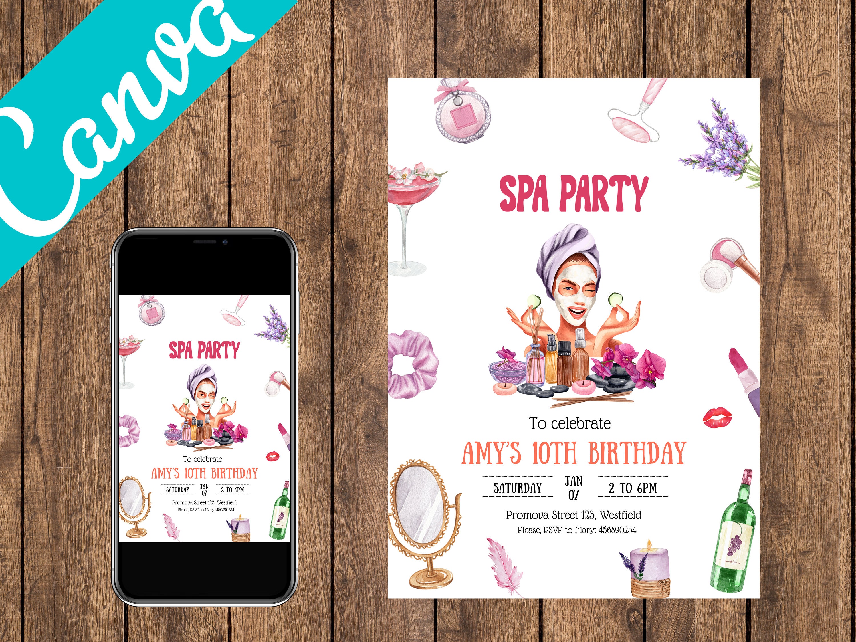 Spa Birthday Invitation, Glam Party Invite Girls, Teen Girls, Manicure ...