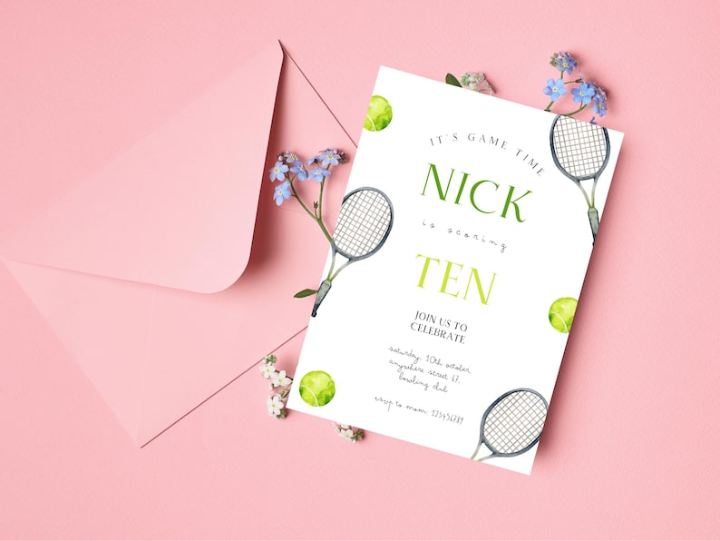 Tennis Invitation Editable Template, Tennis Birthday Party Invite ...