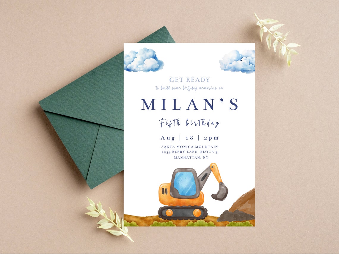 Construction Birthday Invitation, Dump Truck Party, Digger Invitation ...