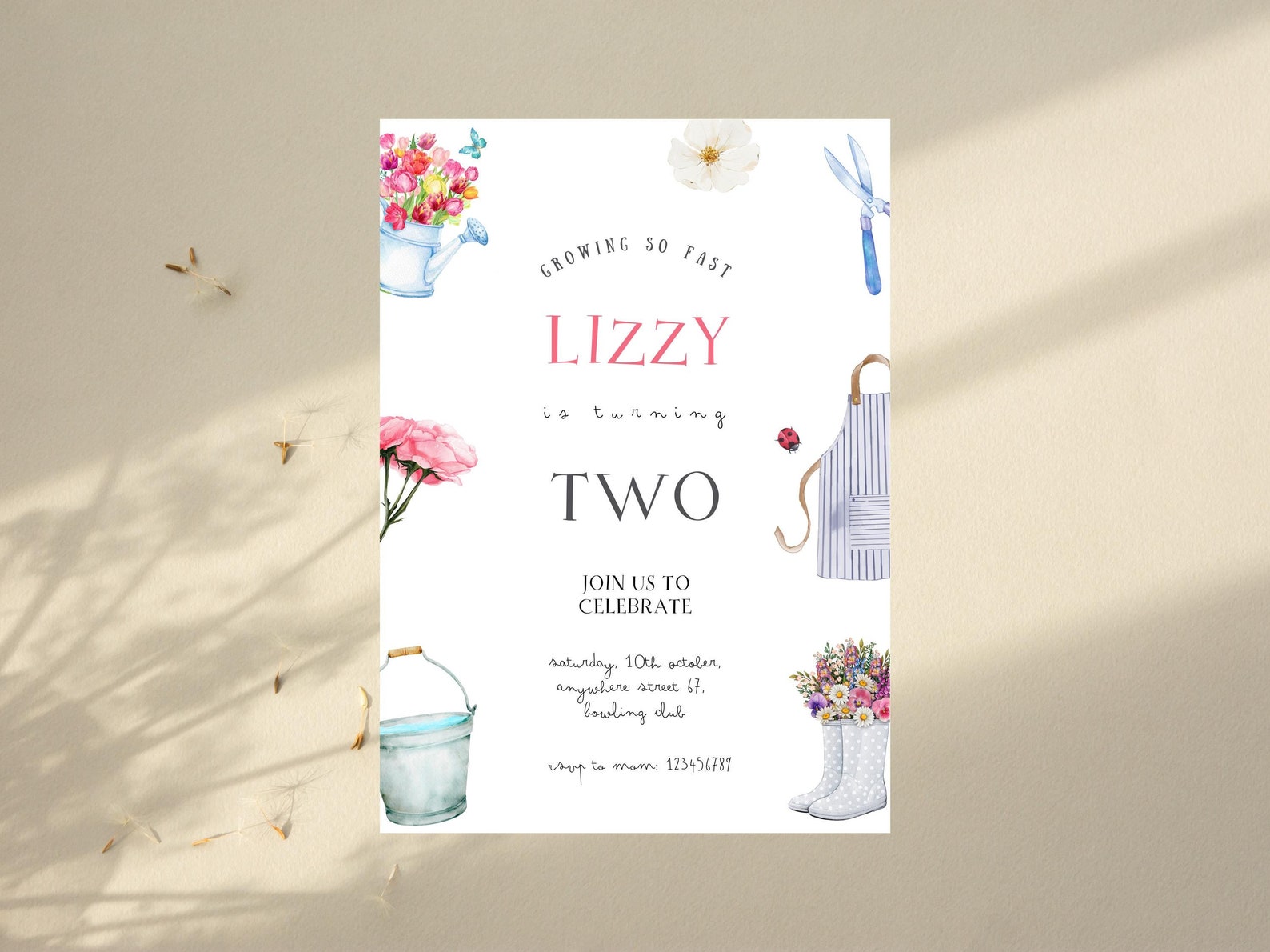 Gardening Birthday Invitation, Planting Party Invitation, Growing up so ...