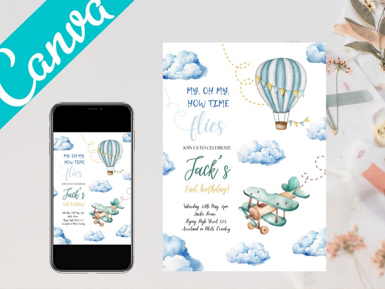 Airplane First Birthday Invitation Editable, Airplane Party, Plane ...