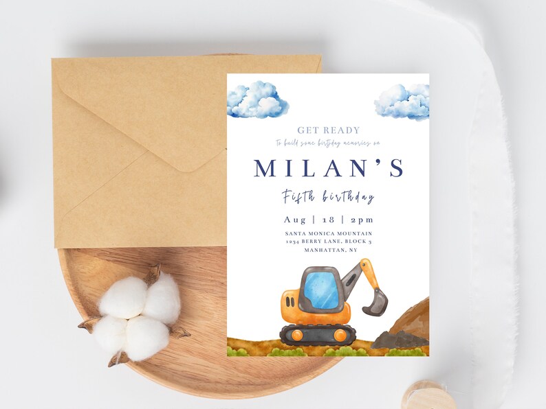 Construction Birthday Invitation, Dump Truck Party, Digger Invitation ...