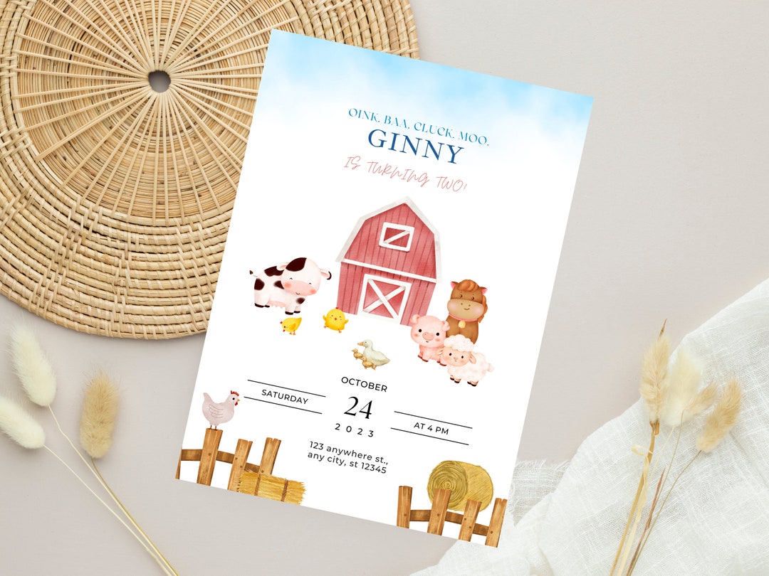 EDITABLE Farm Birthday Invitation Barn Party Invite Canva Template ...