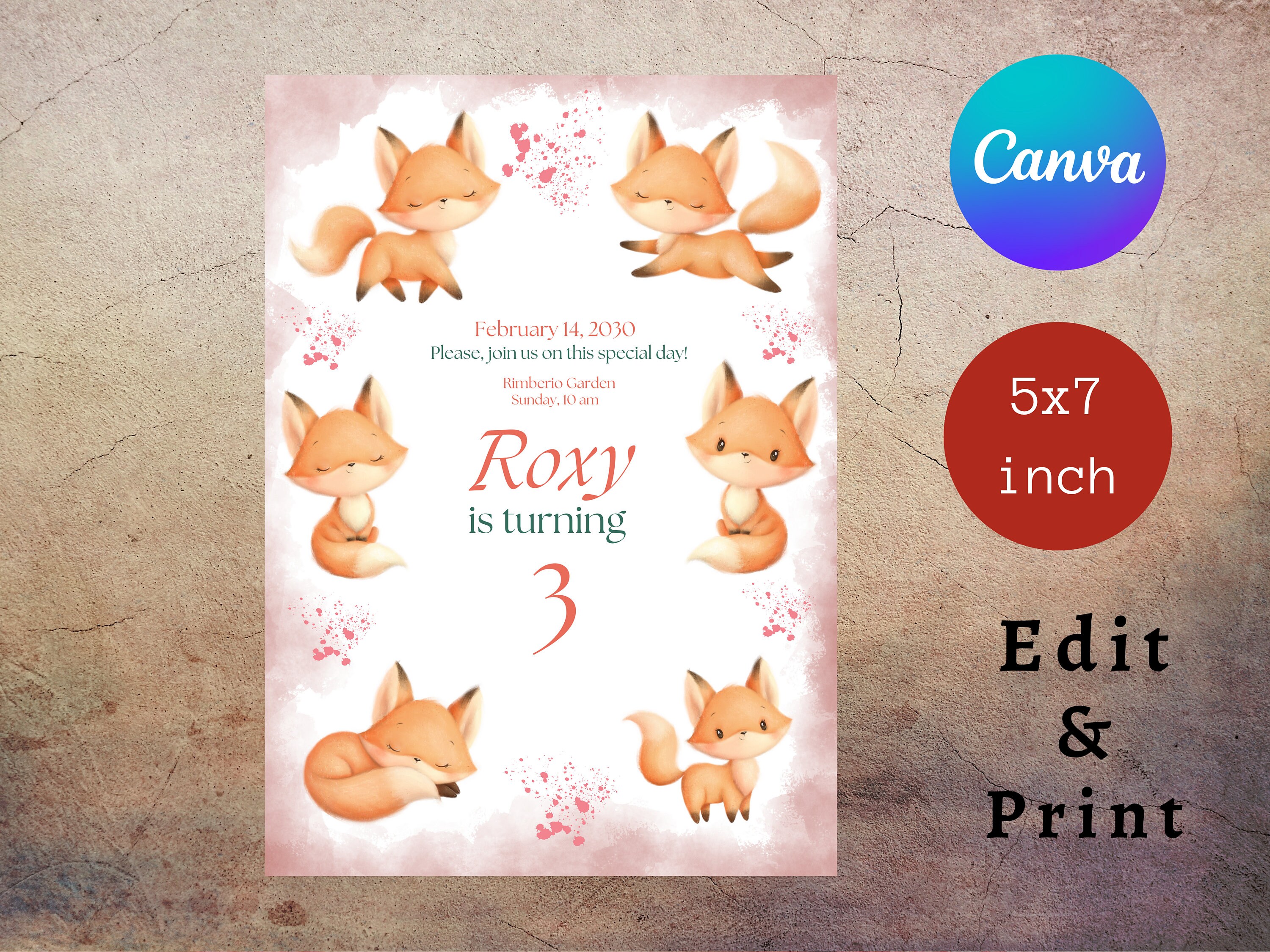Fox Birthday Invitation / Fox Birthday Invitation / Fox Canva Template ...