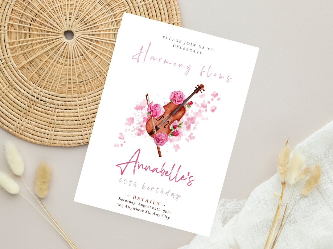 Music Birthday Invitation, Violin Invitation, Editable Party Template ...