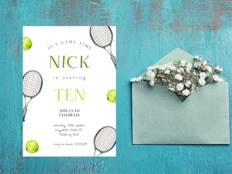 Tennis Invitation Editable Template, Tennis Birthday Party Invite ...