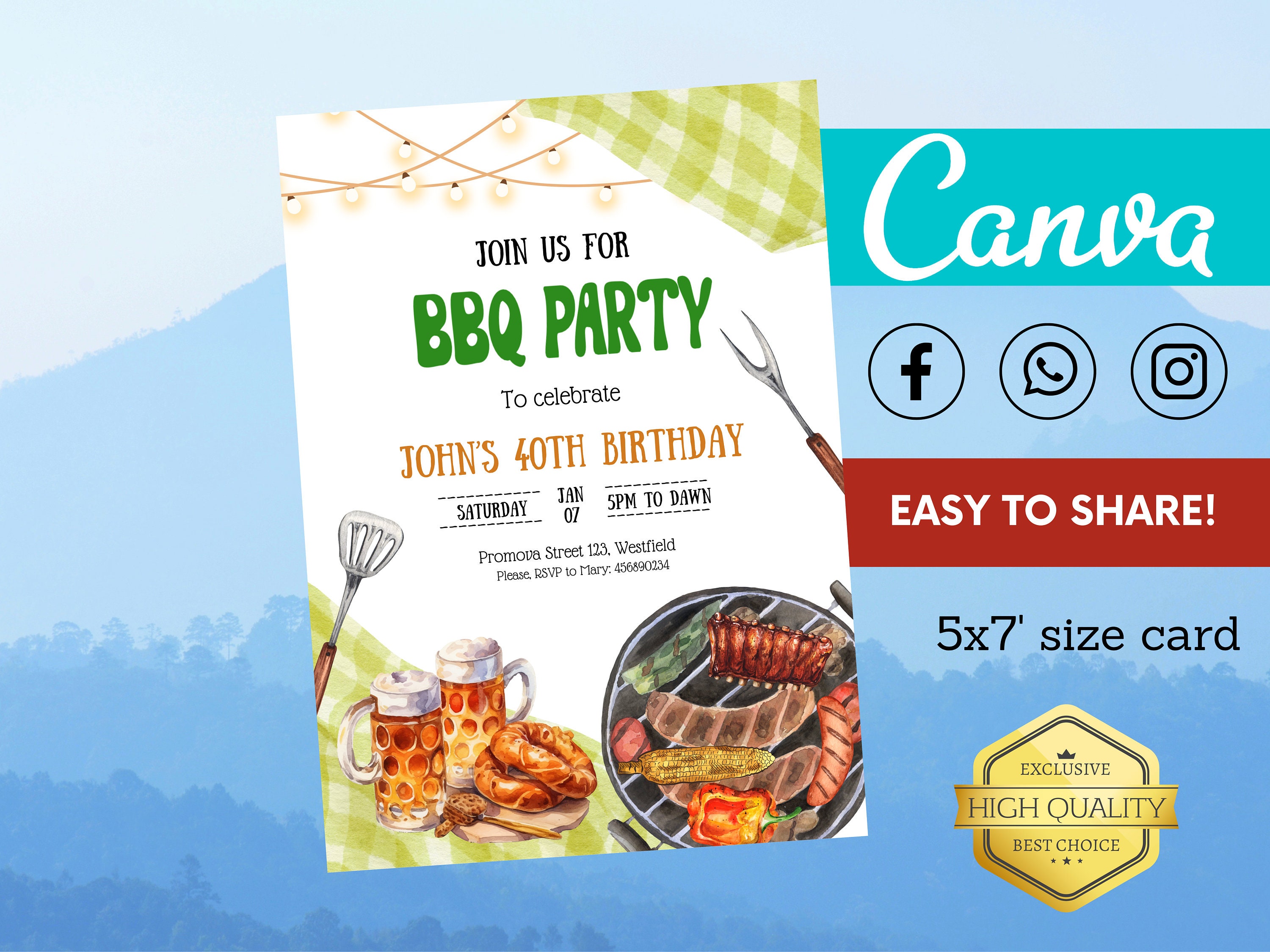Backyard Party Invitation Template, Bbq Birthday Invite, Grill & Garden ...