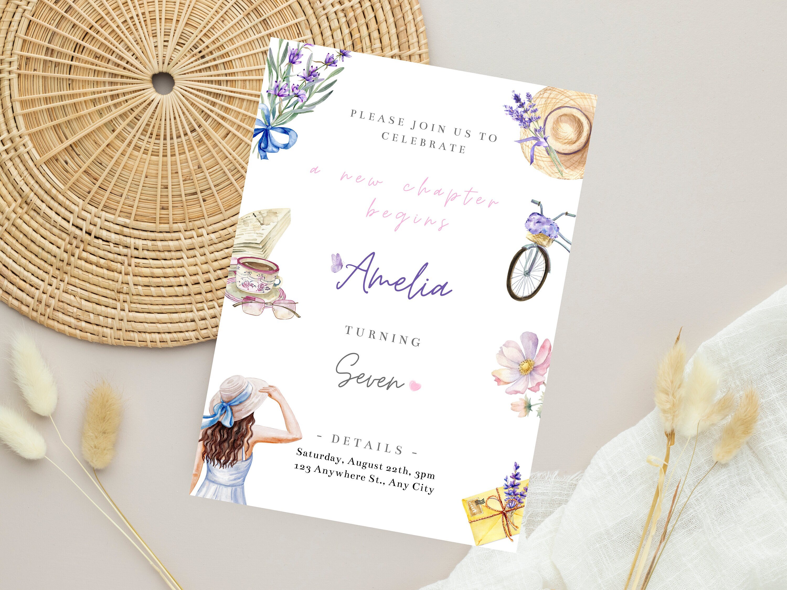 Lavender Birthday Invitation EDITABLE, Purple Floral Birthday ...