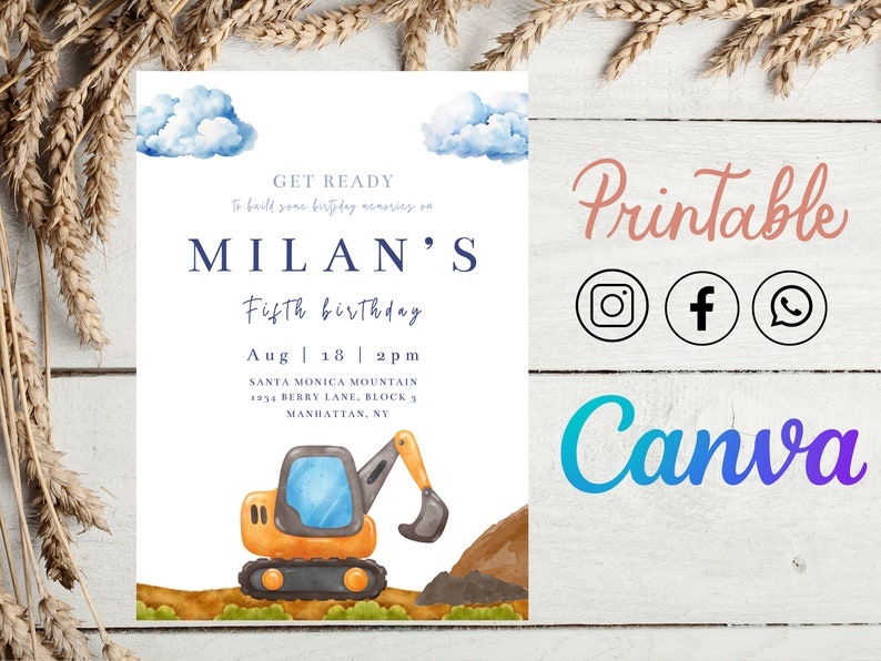 Construction Birthday Invitation, Dump Truck Party, Digger Invitation ...