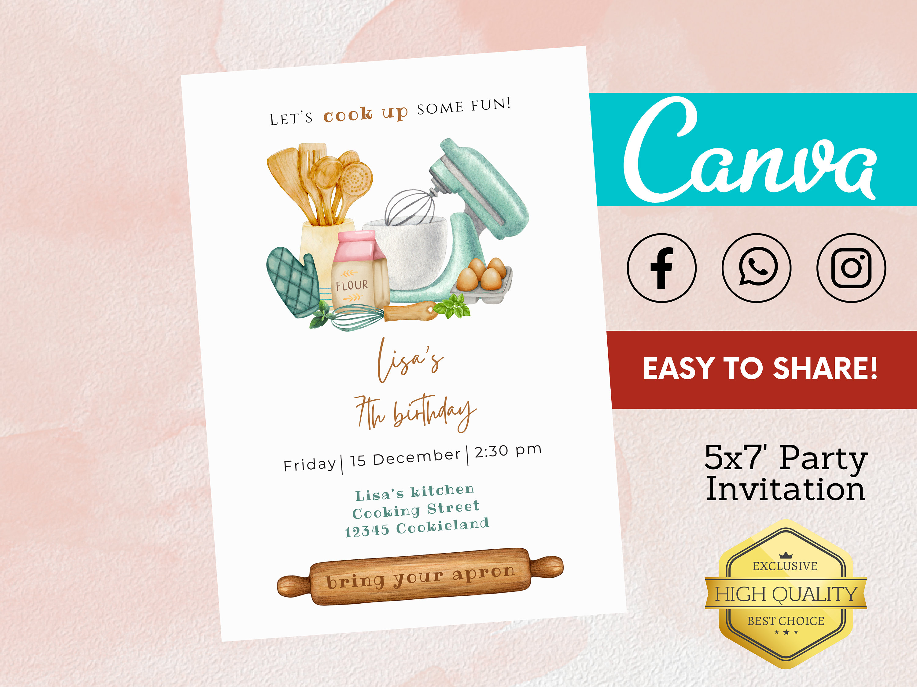 Cookie Invitation, Baking Birthday Invitation, Girl Chef Baking Party ...