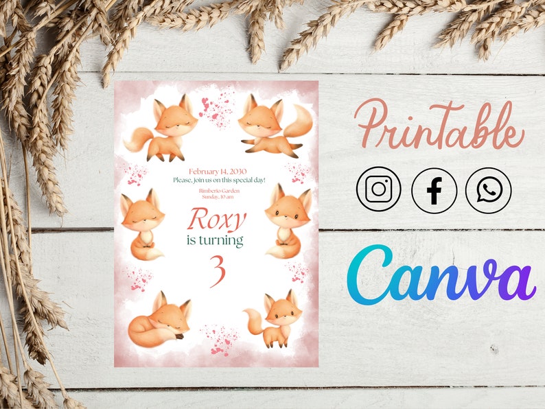 Fox Birthday Invitation / Fox Birthday Invitation / Fox Canva Template ...
