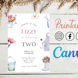 Gardening Birthday Invitation, Planting Party Invitation, Growing up so ...