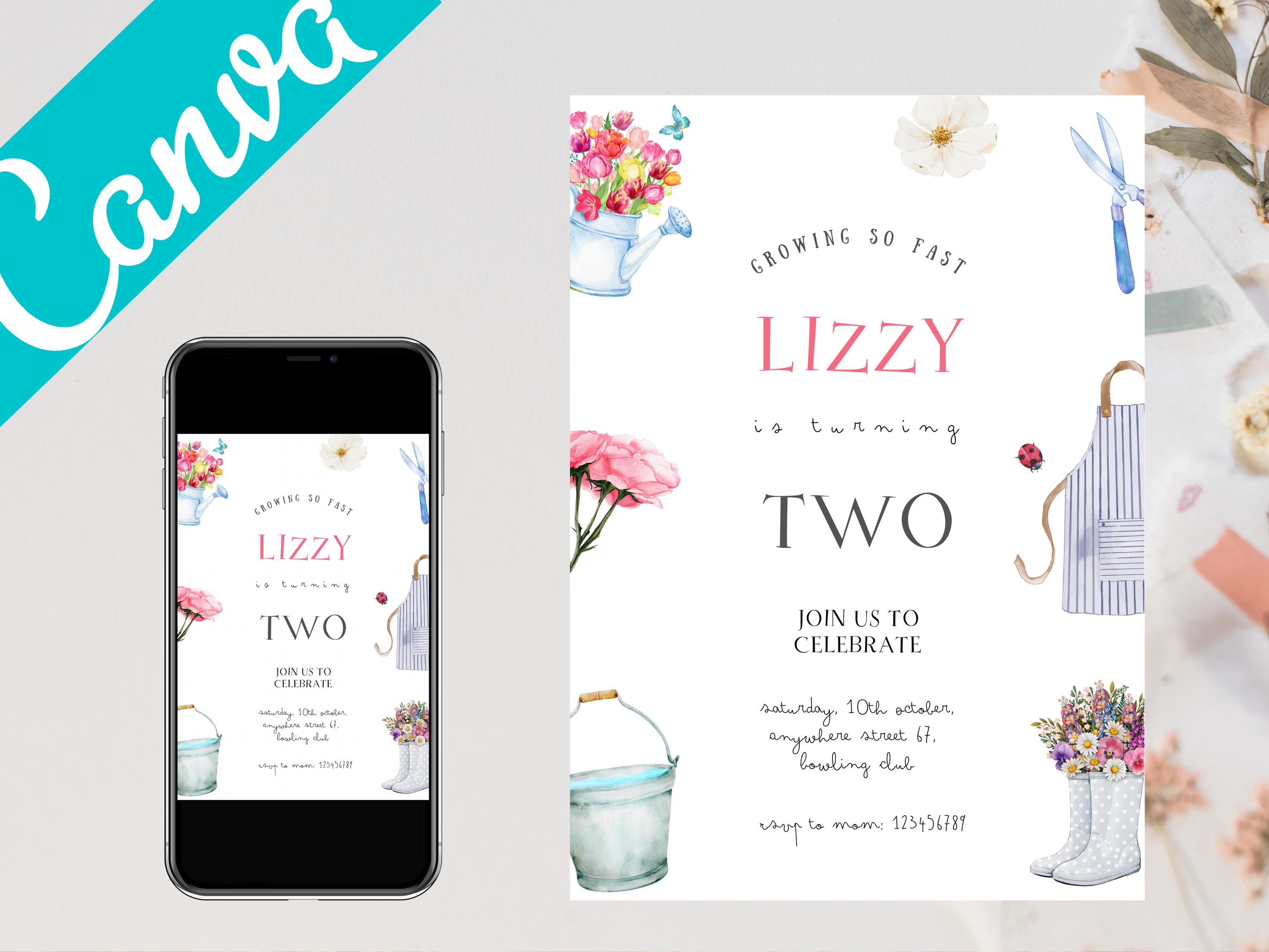 Gardening Birthday Invitation, Planting Party Invitation, Growing up so ...