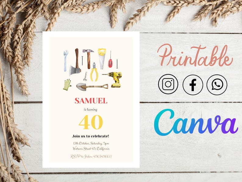 Construction Birthday Invitation EDITABLE, Tools Birthday Invite ...