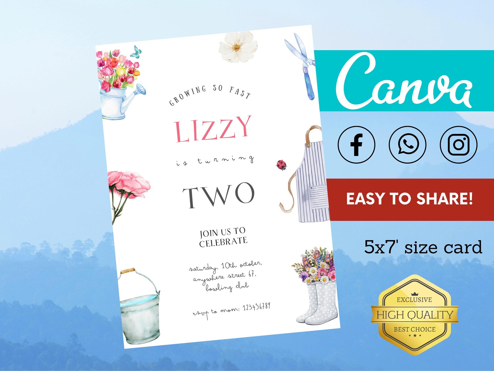 Gardening Birthday Invitation, Planting Party Invitation, Growing up so ...